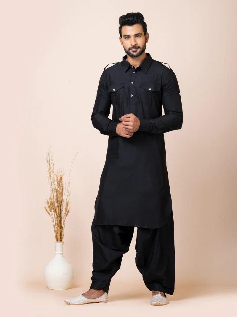 Angasudha's Classic Black Pathani Kurta Set – Angasudha.com